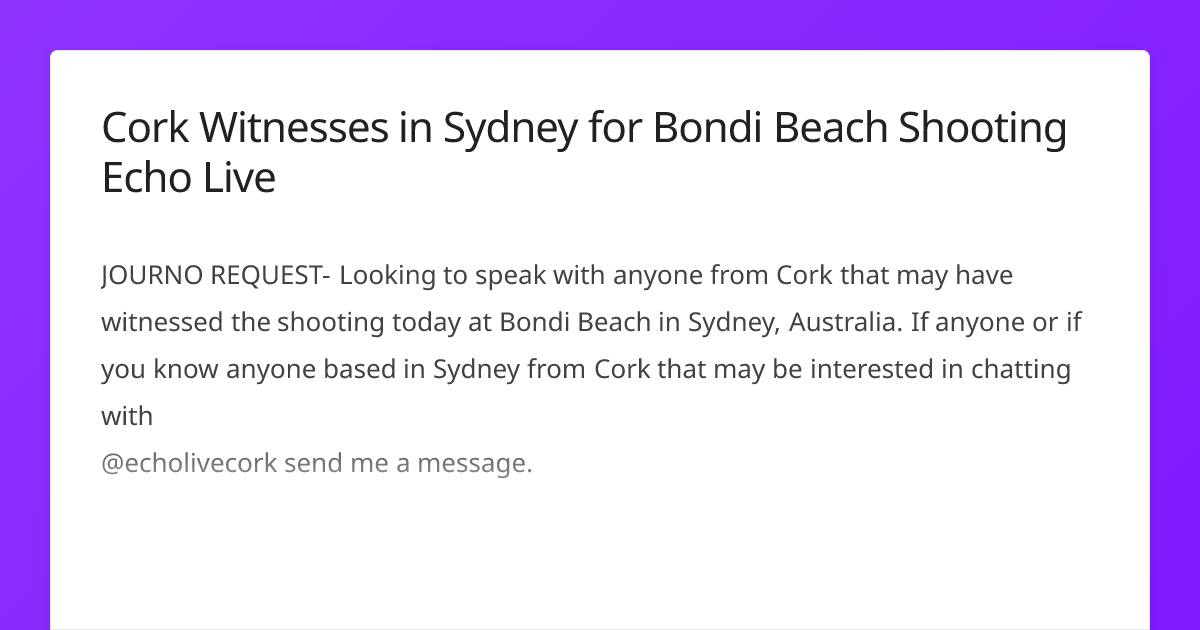 Cork Witnesses in Sydney for Bondi Beach Shooting Echo Live | Journo ...