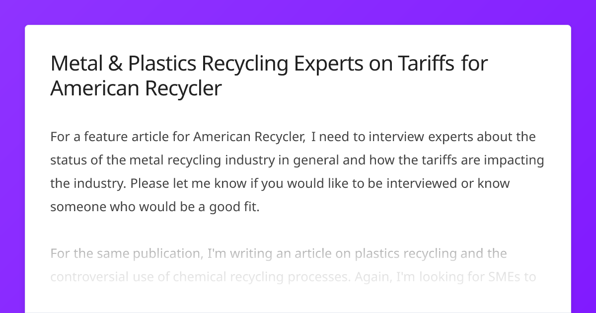 Metal & Plastics Recycling Experts on Tariffs for American Recycler ...