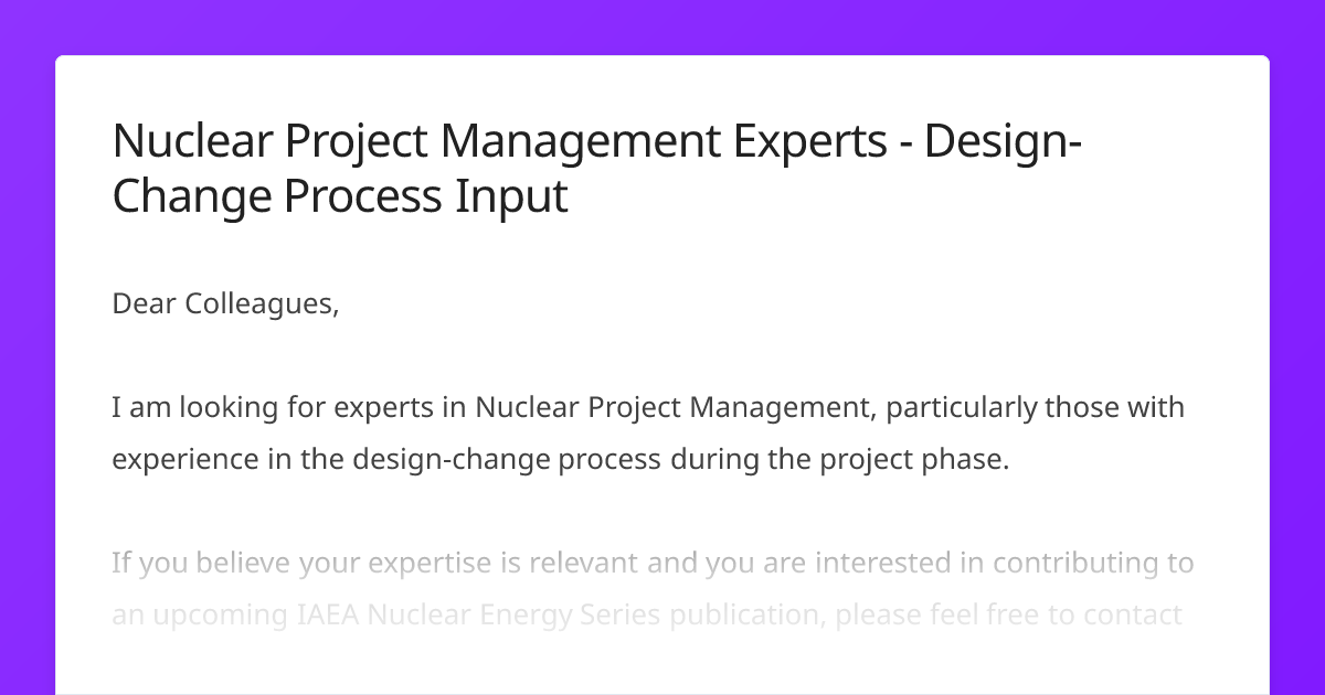 Nuclear Project Management Experts - Design-Change Process Input ...