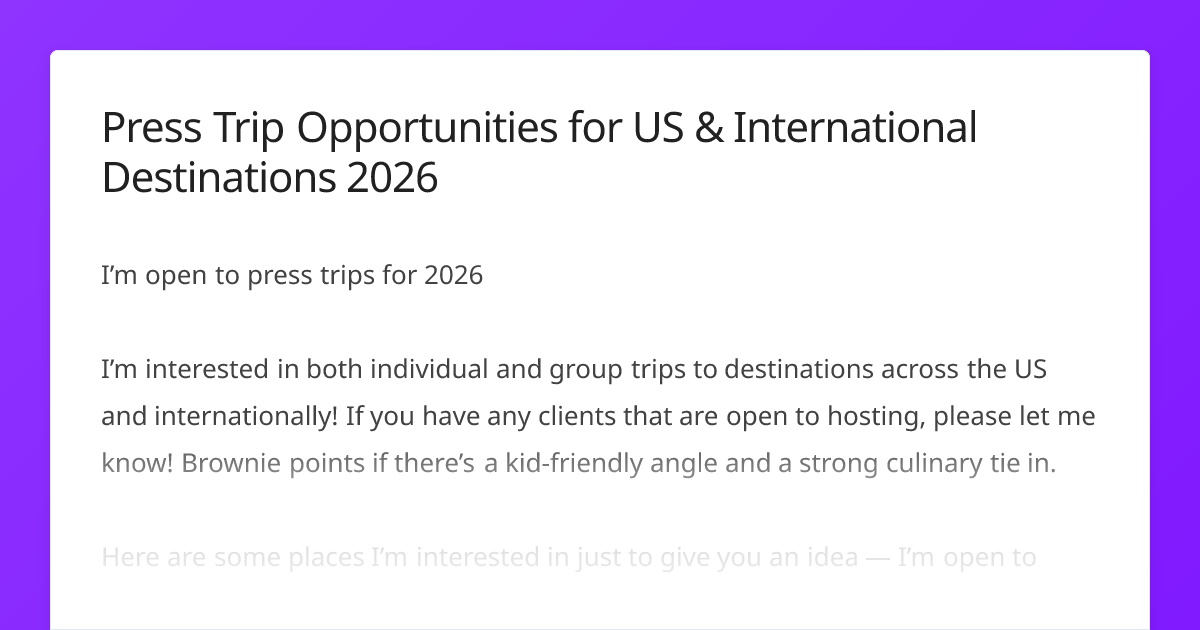 Press Trip Opportunities for US & International Destinations 2026 ...
