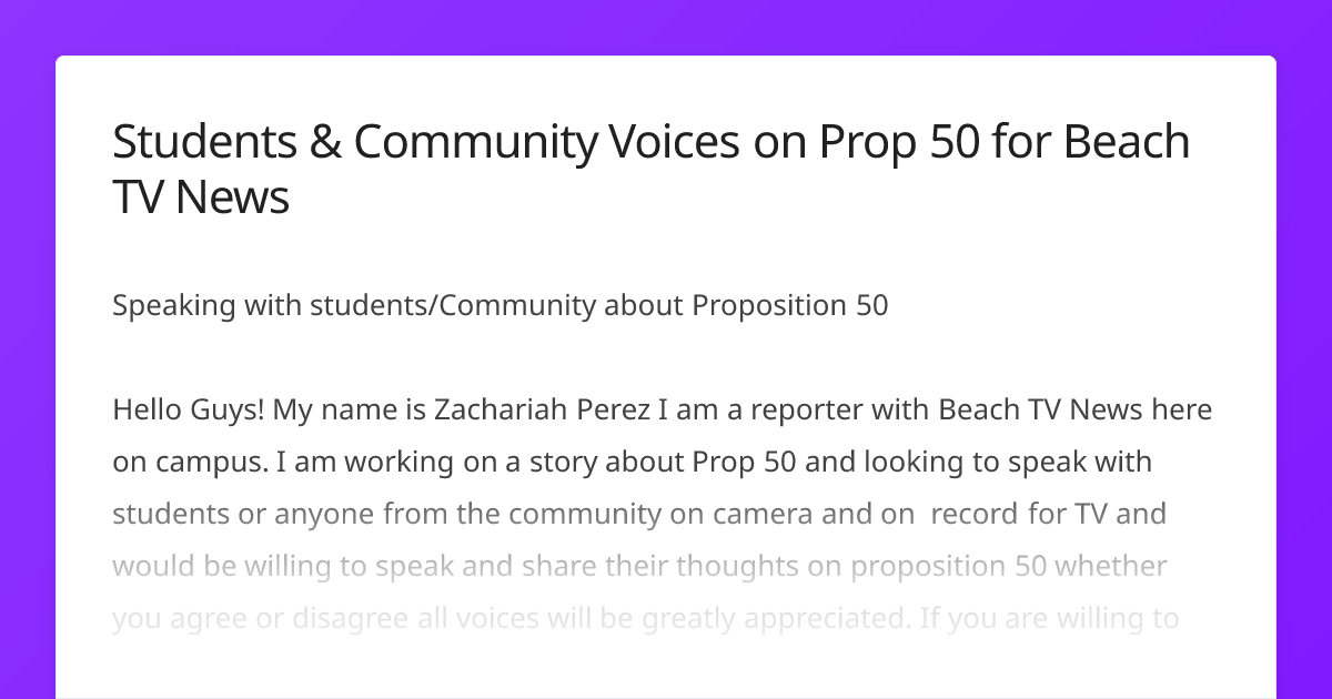 Students & Community Voices on Prop 50 for Beach TV News | Sourcee