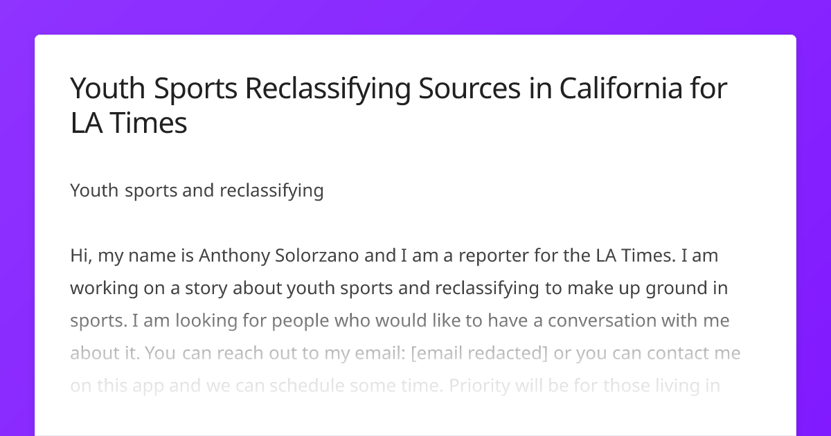 Youth Sports Reclassifying Sources in California for LA Times | Journo ...